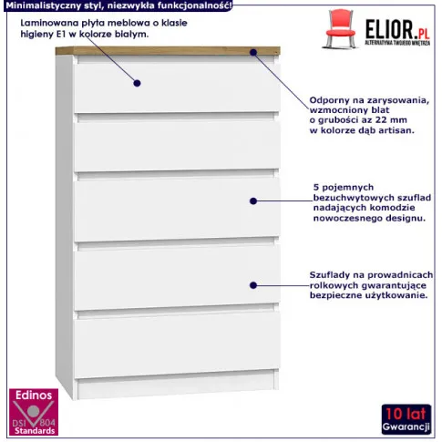 Biała komoda z blatem dąb artisan Dalia | Edinos.pl