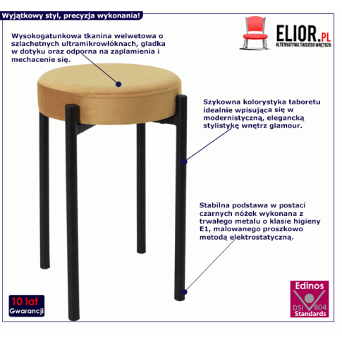 Welurowy taboret żółty Erks miękki glamour - sklep Edinos.pl