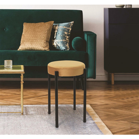 Welurowy taboret żółty Erks miękki glamour - sklep Edinos.pl