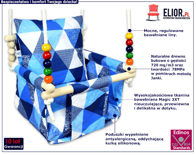 Niebieska huśtawka kubełkowa dziecięca Tamarax | Edinos.pl