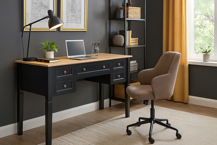 Czarne biurko z 5 szufladami do gabinetu Owello | Edinos.pl