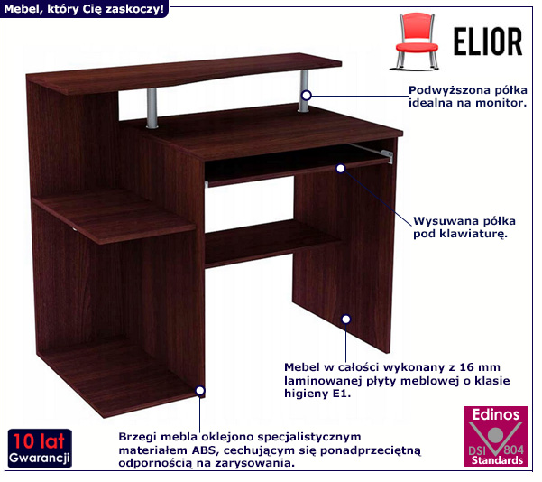 Minimalistyczne biurko do pracy i nauki wenge Odeon | Edinos.pl