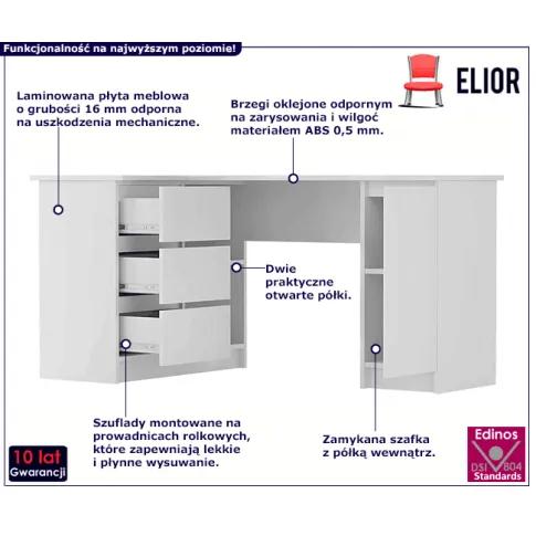 Białe narożne biurko do pracy i nauki Erion | Edinos.pl