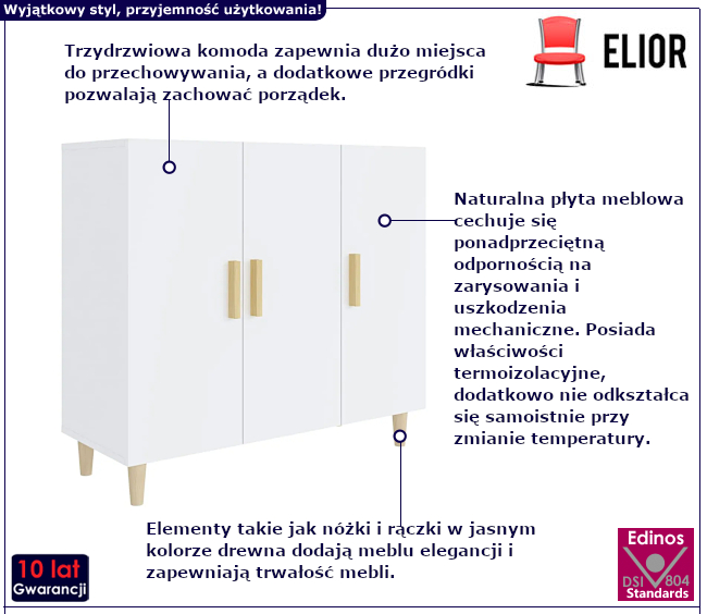 Trzydrzwiowa komoda do salonu - Mentona | Edinos.pl