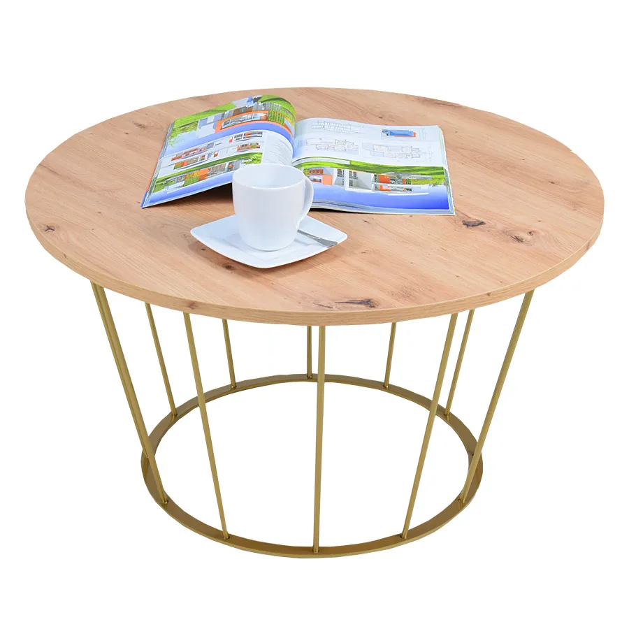 Okrągły stolik kawowy blat dąb artisan Melbro 3X | Edinos.pl