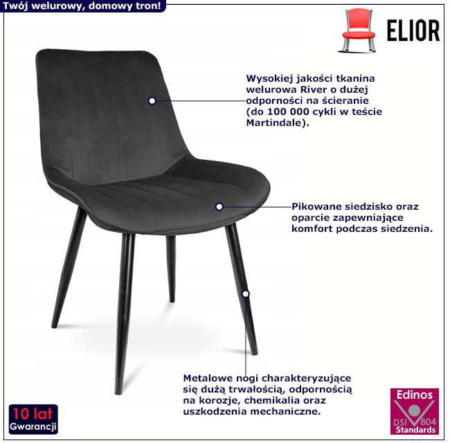 Czarne tapicerowane krzesło na metalowych nogach Nelora | Edinos.pl