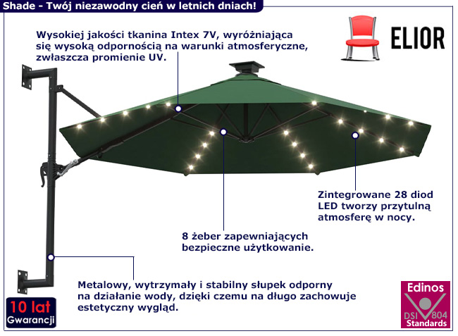 Okrągły parasol ścienny zielony Limora | Edinos.pl Okrągły parasol ścienny zielony Limora | Edinos.pl