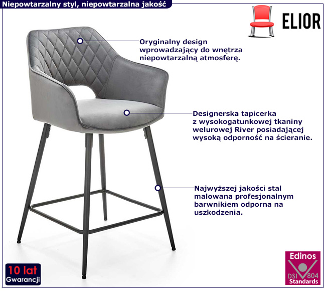 Szary tapicerowany welurem hoker Arbut | Edinos.pl