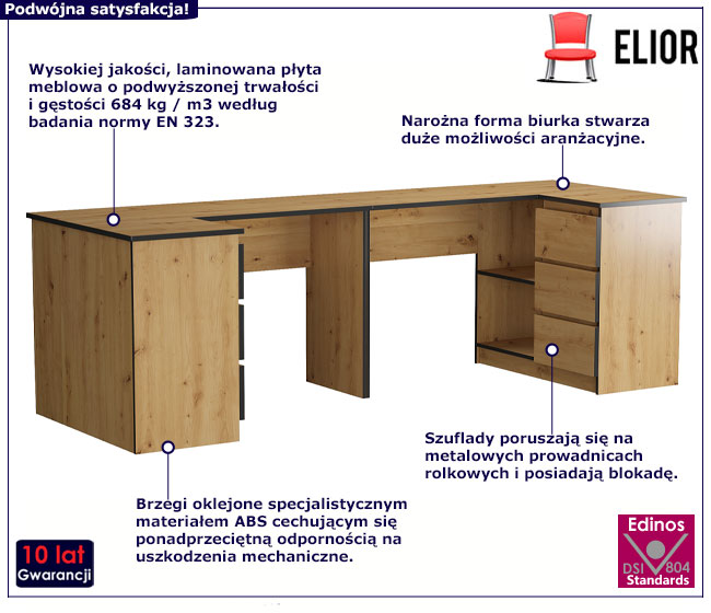 Podwójne biurko dla rodzeństwa dąb craft Lirena | Edinos.pl