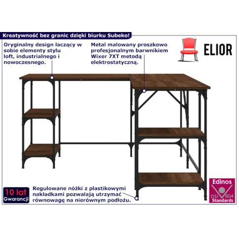 Nowoczesne biurko z pólkami brązowy dąb Scardif | Edinos.pl