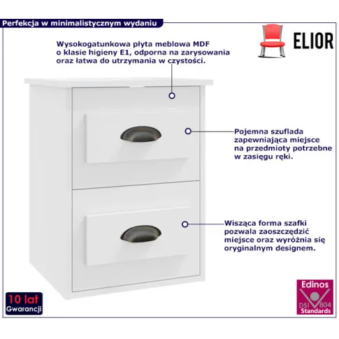 Biała wisząca szafka nocna z szufladami Topix | Edinos.pl