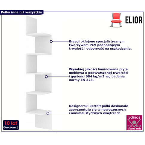 Biała narożna półka ścienna minimalistyczna Irta - sklep Edinos.pl