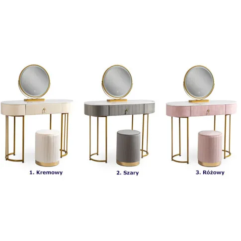 Różowa tapicerowana toaletka glamour Erton 3X | Edinos.pl
