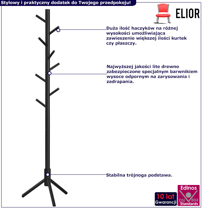 Czarny drewniany wieszak stojący w stylu klasycznym - Giaros - sklep ...