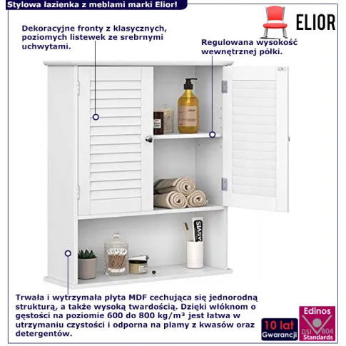 Biała dwudrzwiowa szafka nad umywalkę Elaine | Edinos.pl