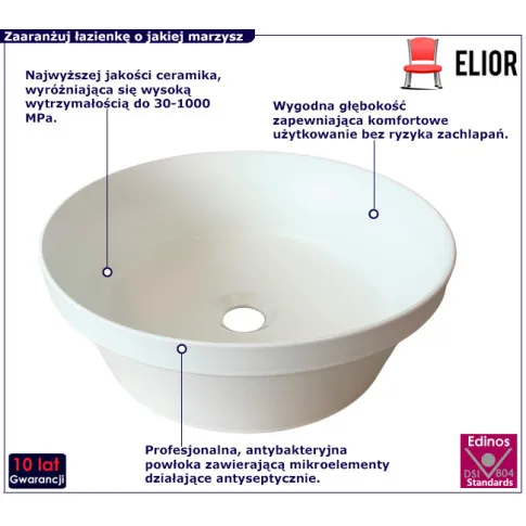 Biała nowoczesna okrągła umywalka ceramiczna Netos | Edinos.pl
