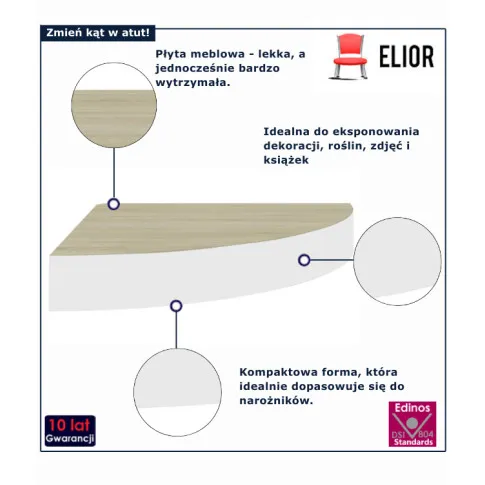 Narożna półka ścienna dąb + biel Bessi 3X | Edinos.pl