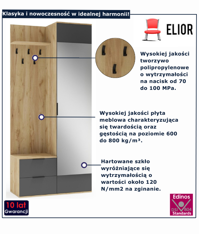 Garderoba z wieszakiem dąb złoty + antracyt Ersella | Edinos.pl