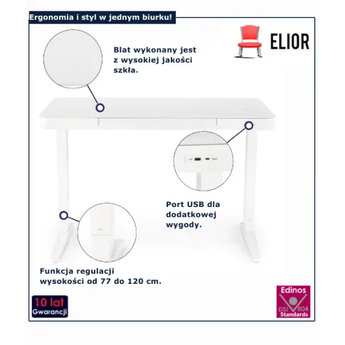 Nowoczesne elektryczne biurko białe Liveno | Edinos.pl