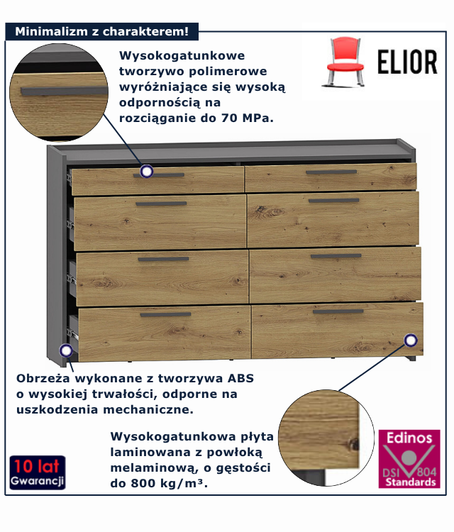 Komoda duża z 8 szufladami Opolia 9X | Edinos.pl