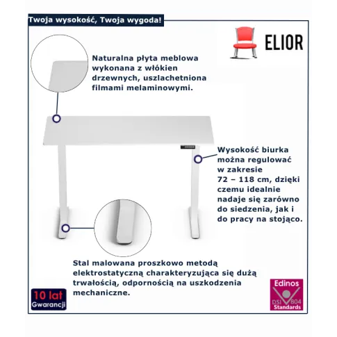 Elektryczne białe biurko do pracy i nauki - Hike | Edinos.pl