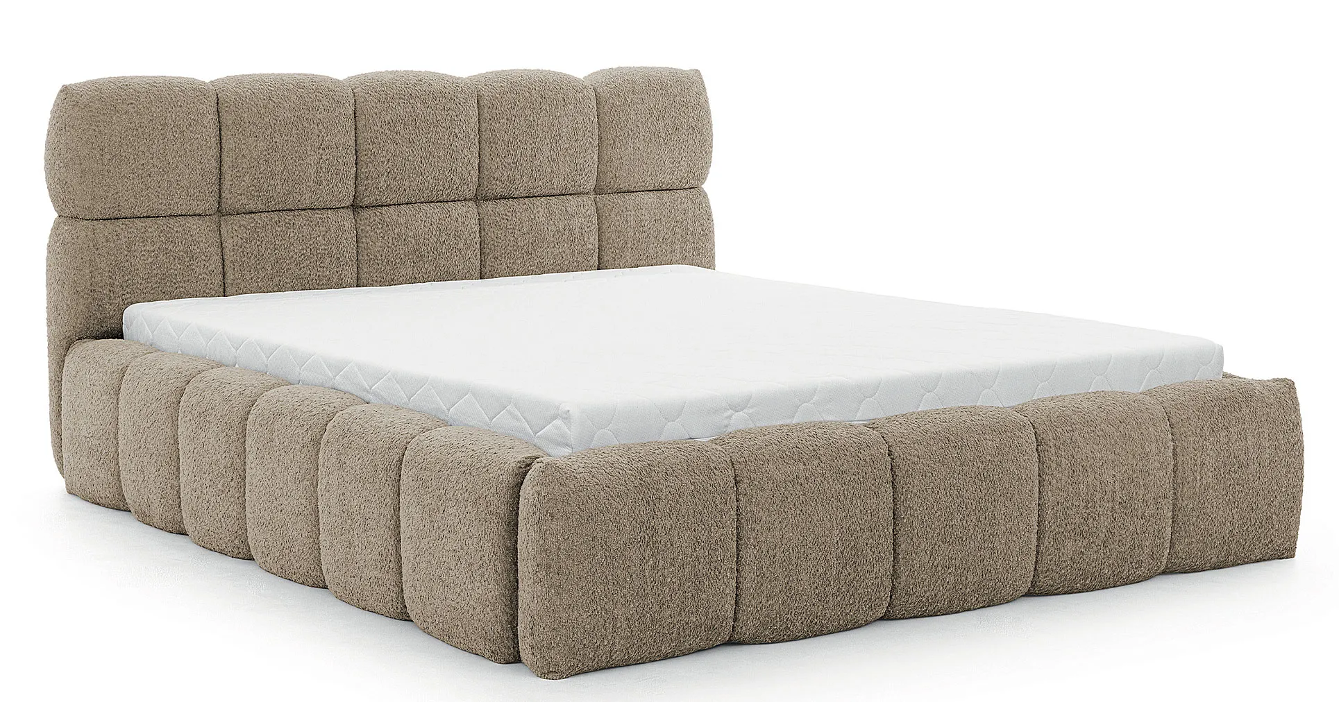 Szaro-beżowe łóżko tapicerowane chmurka Mellario | Edinos.pl