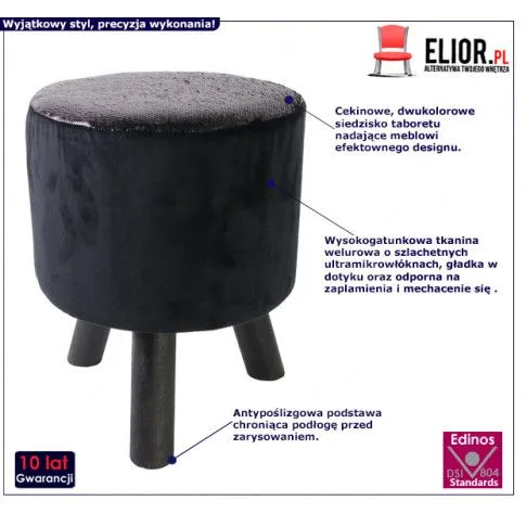 Welurowy taboret Wenus złoty czarny cekiny | Edinos.pl
